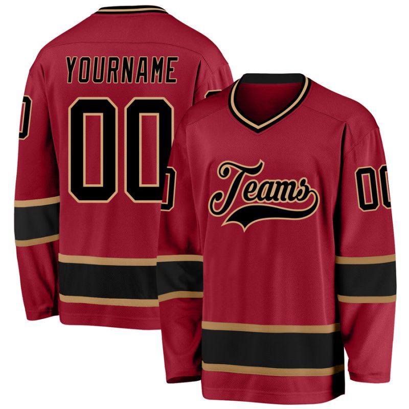 CUSTOM MAROON BLACK-OLD GOLD HOCKEY JERSEY - Hot Sale 2025